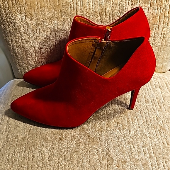 Jessica Simpson | Shoes | Jessica Simpson Red Suede Zip Stiletto Heel ...